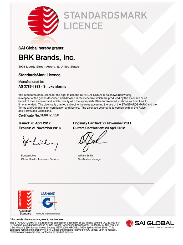 SAI Global StandardsMark Licence - First Alert SA340AUS | PDF | License ...