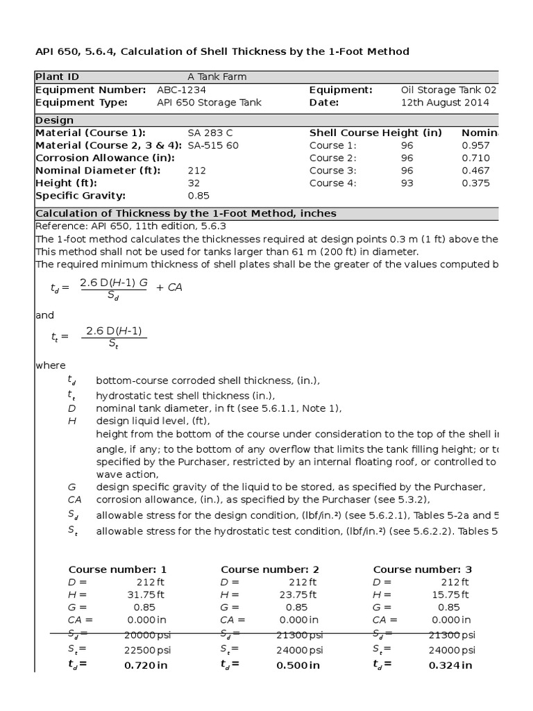 API 650, 5.6.4, Calculation of Shell Thickness | PDF | Shell ...