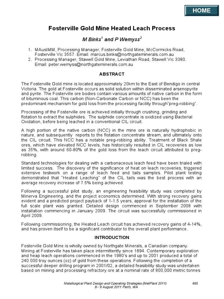 Fosterville Gold Mine Leach Process | PDF | Gold | Gold Mining