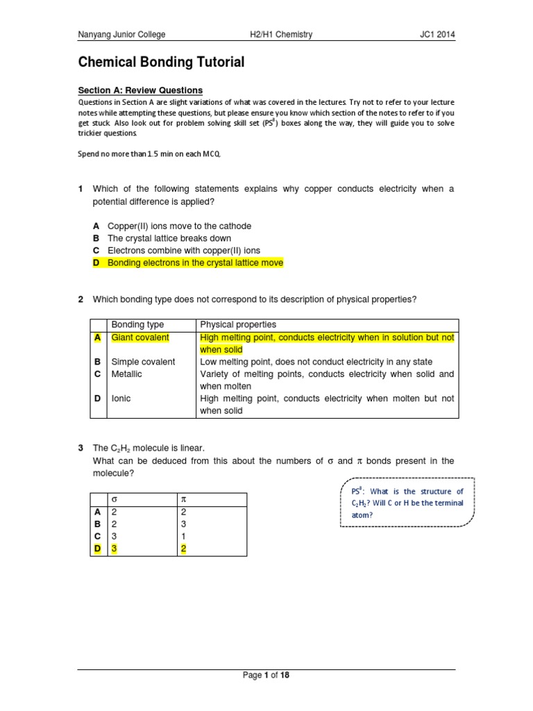 Chem Bonding Section A Ans | PDF | Molecules | Covalent Bond