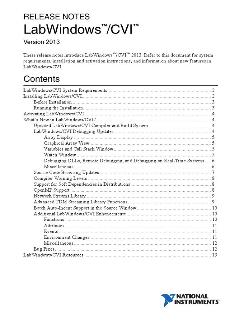 Labwindows /cvi: Release Notes | PDF | Installation (Computer Programs ...