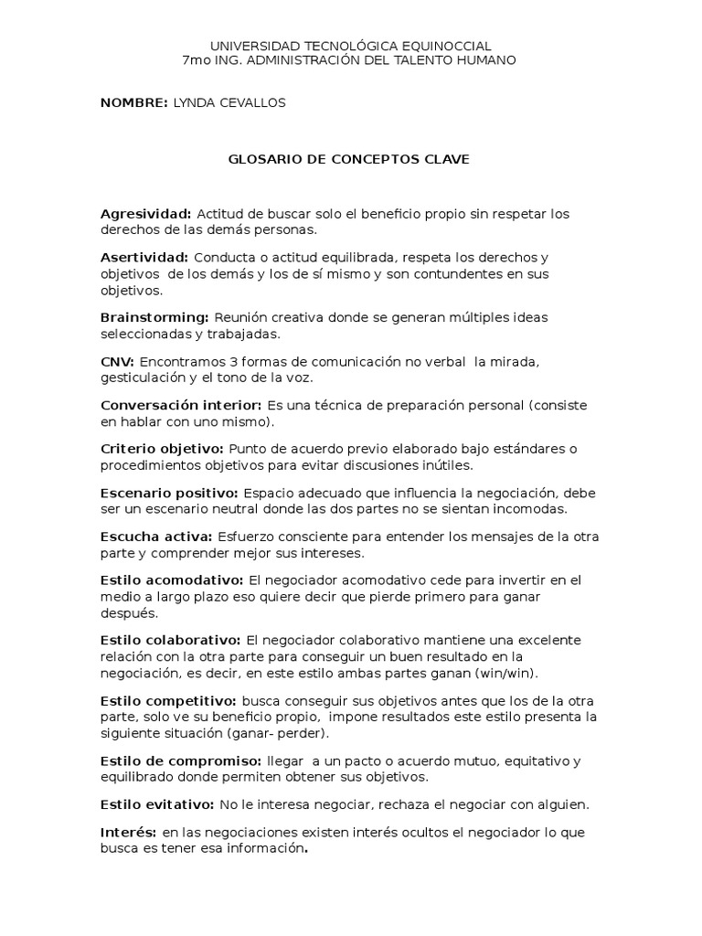 Glosario de Conceptos Clave | PDF | Negociación | Cognición