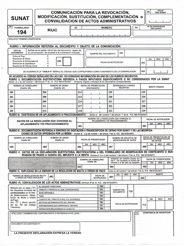 Formulario 194 Sunat | PDF