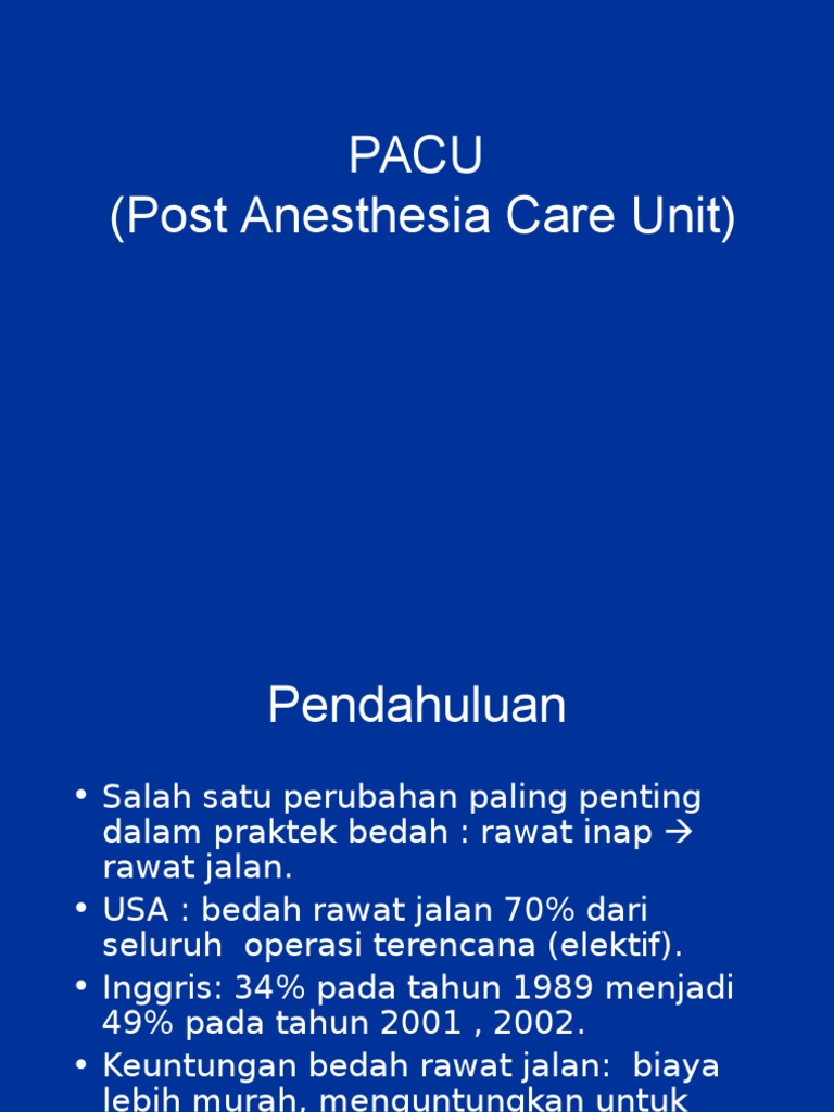 Pacu (Post Anesthesia Care Unit) | PDF | Anesthesia | Nausea