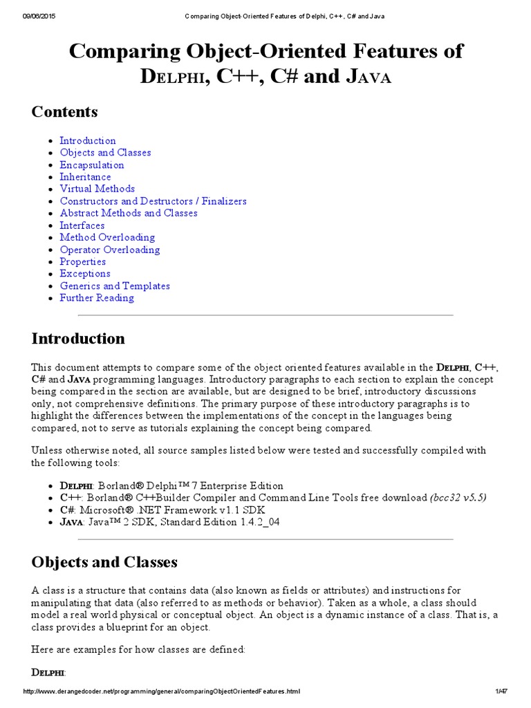 Comparing Object Oriented Features Of Delphi C C And Java Pdf Inheritance Object