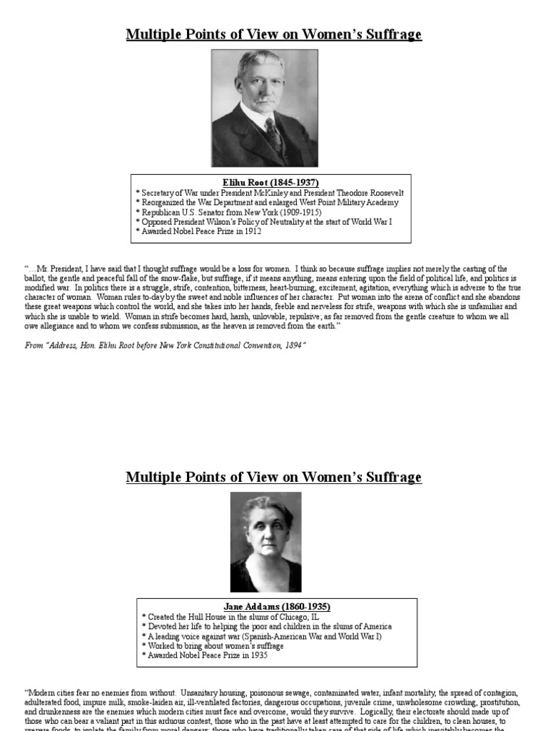 Elihu Root and Jane Addams on Suffrage | PDF | Argument | Bias