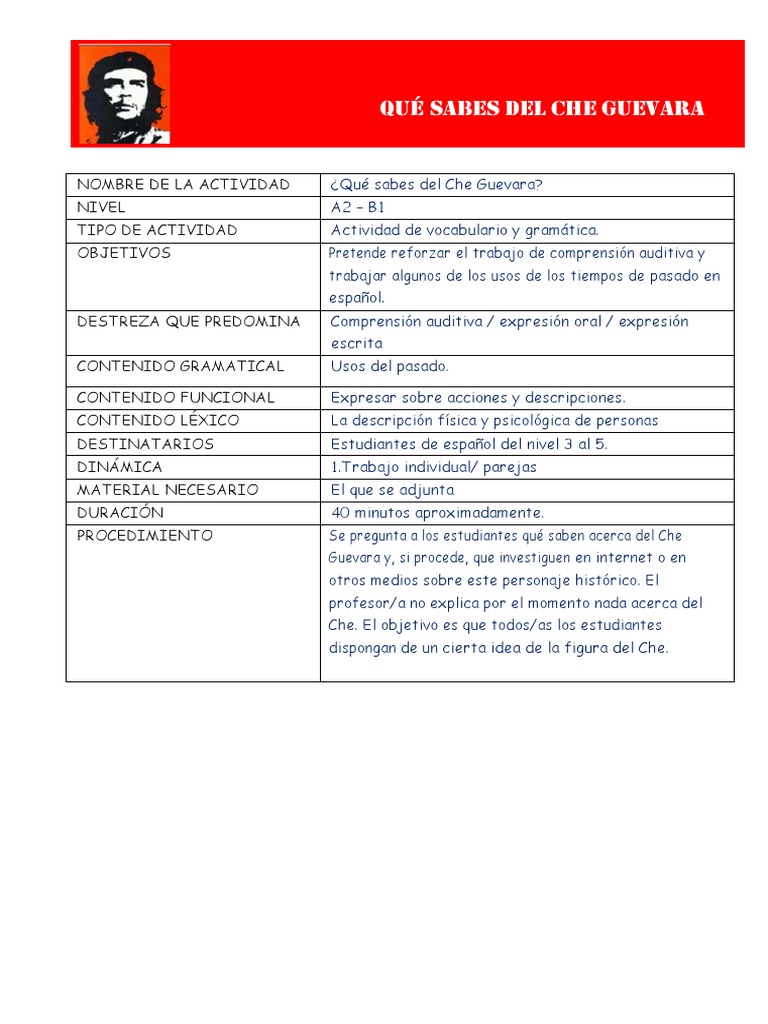 Modelo de Actividad - Comprensión Auditiva | PDF | Che Guevara