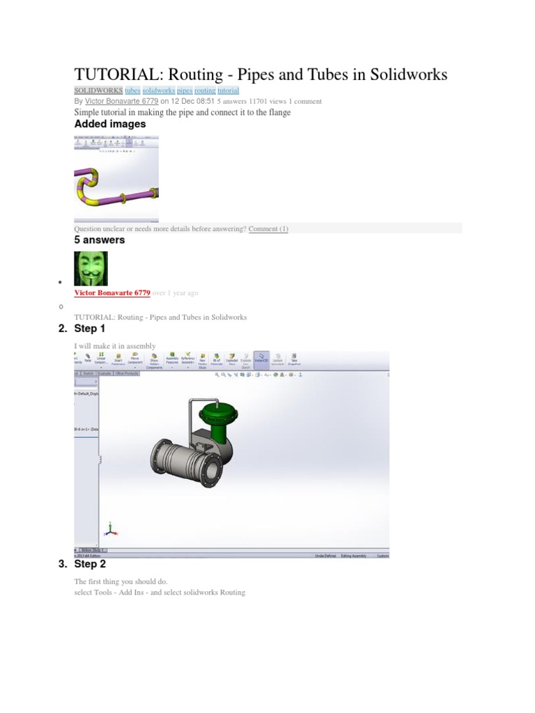 Tutorial - Routing Pipes and Tubes in Solidworks | PDF | Pipe (Fluid ...