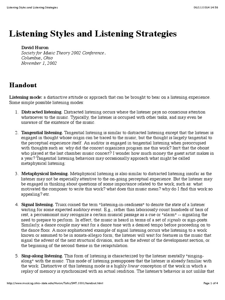 Listening Styles and Listening Strategies | PDF | Composers | Attention