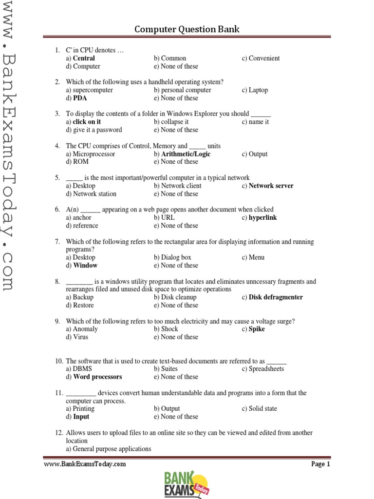 Computer. 100 Qstns | PDF | Computer File | Central Processing Unit