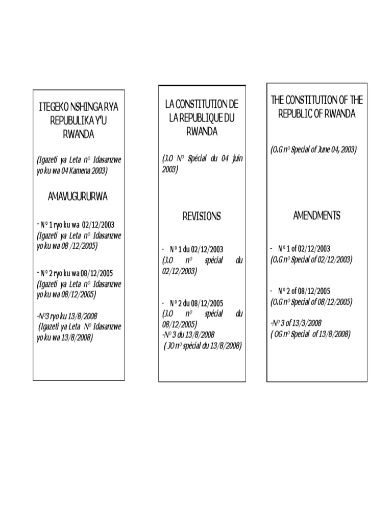 Constitution Trois Revisions-1 PDF | PDF | Le suffrage | Rwanda