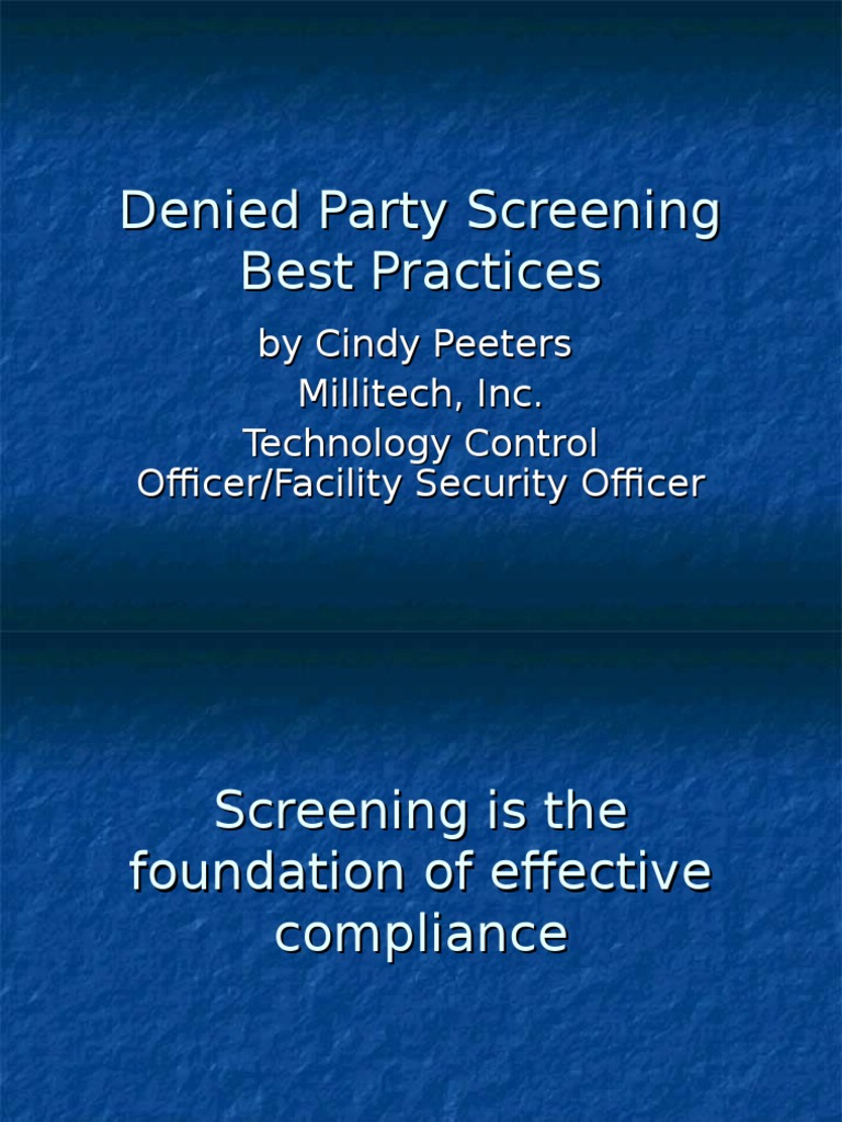 Denied Party Screening Best Practices | PDF | Exports | Authentication