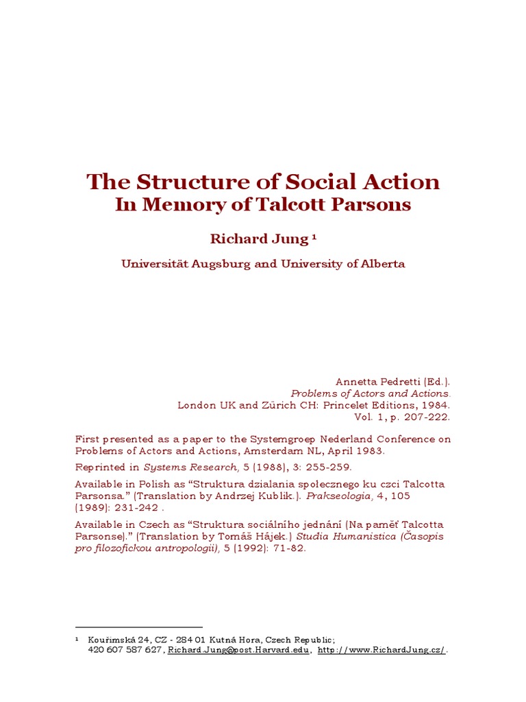 Talcott Parsons' Social Action Theory | PDF | Max Weber | Sociology