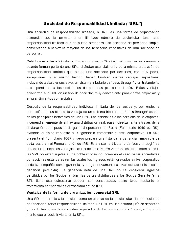 Sociedad de Responsabilidad Limitada S.R.L.docx | Compañía de responsabilidad limitada ...