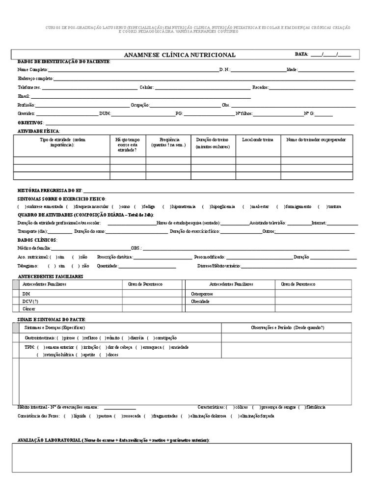 Anamnese WORD.docx | Medicina clínica | Bem-estar