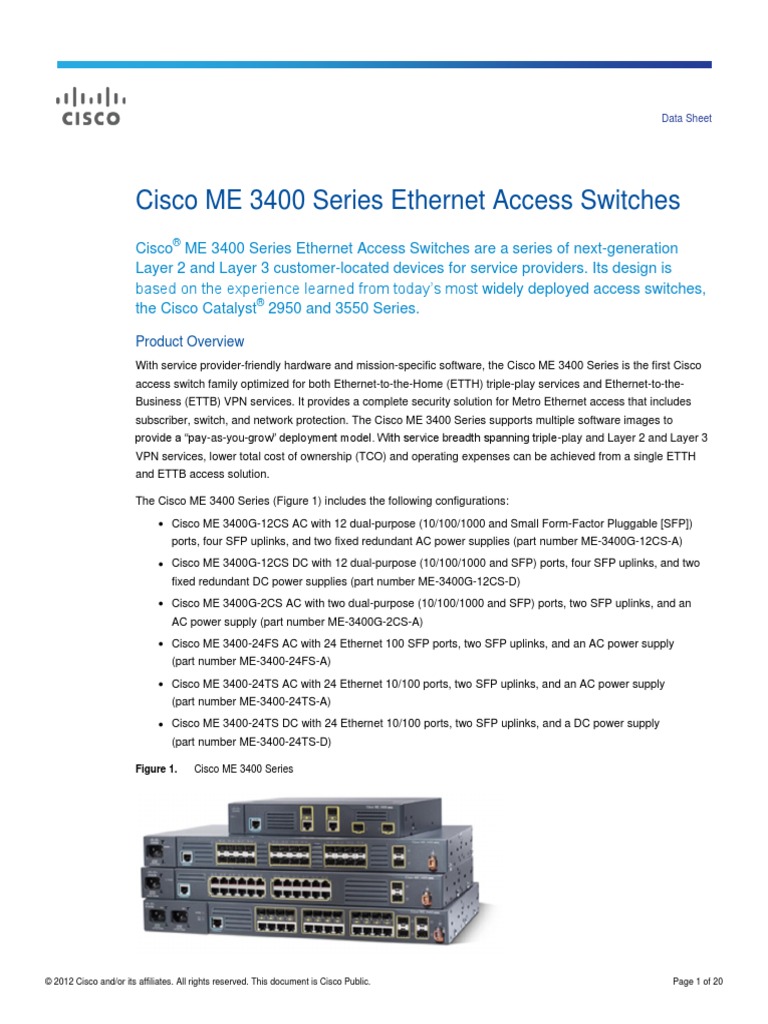 Cisco ME3400 Datasheet | PDF | Computer Network | Network Switch