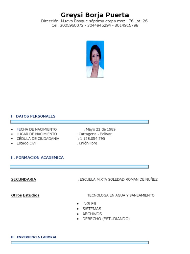 HOJA de VIDA Greysi Borja | PDF | Colombia | Instituciones sociales