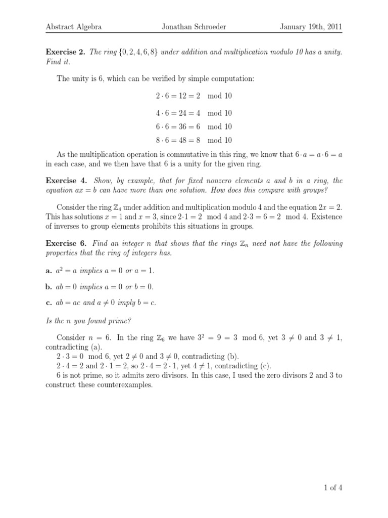 Algebra Examples | PDF | Ring (Mathematics) | Algebra