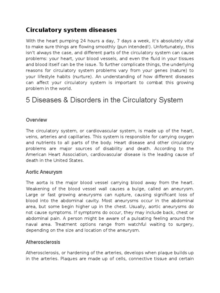 Circulatory System Disease Overview | PDF | Thrombosis | Circulatory System