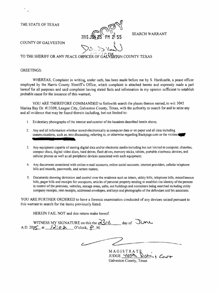 Texas Digital Search Warrant Example | PDF | Virtual Private Network ...