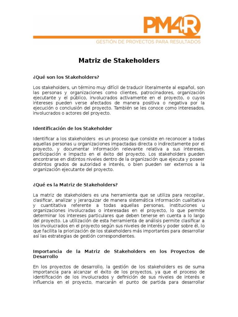 Matriz de Stakeholders - Guia | PDF | Grupo de interés (corporativo ... Matriz de Stakeholders - Guia | PDF | Grupo de interés (corporativo ...