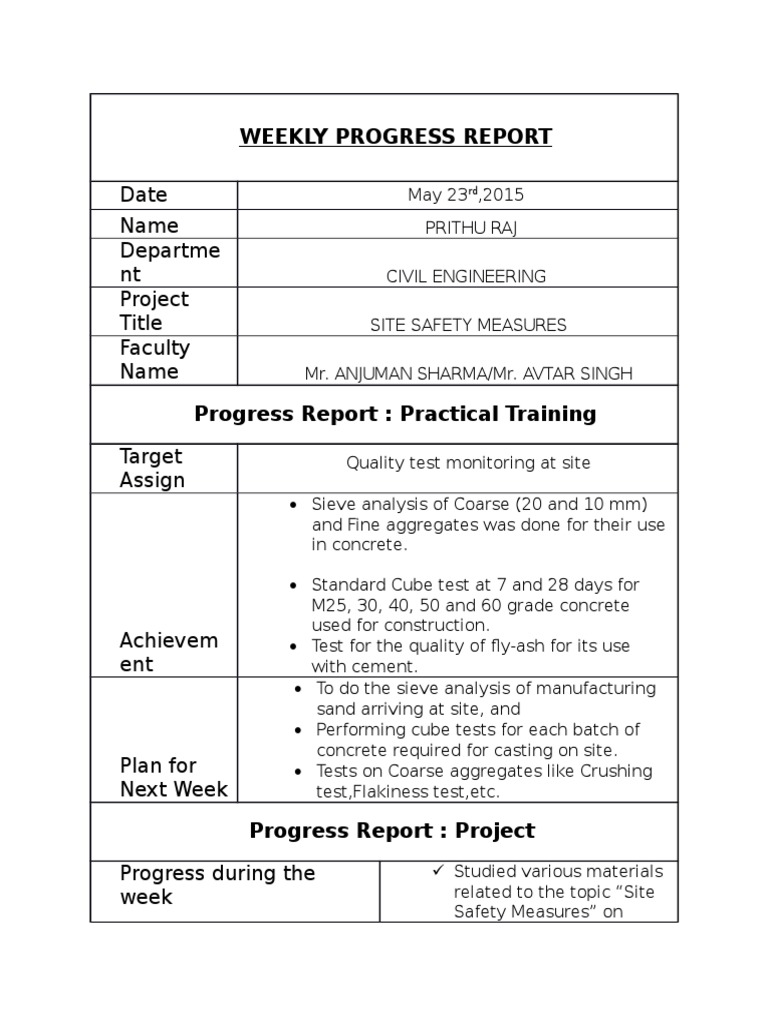 Weekly Civil Engineering Progress Report | PDF