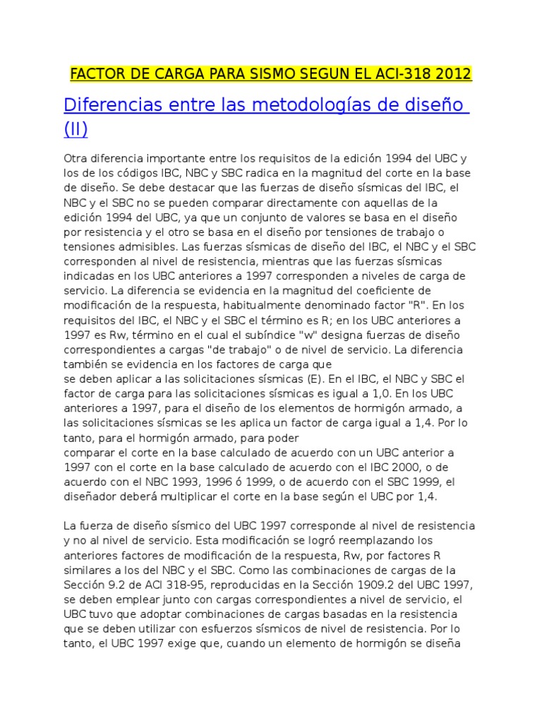 Factor de Carga para Sismo Segun El Aci-318-2012 | PDF | Temblores ... Factor de Carga para Sismo Segun El Aci-318-2012 | PDF | Temblores ...