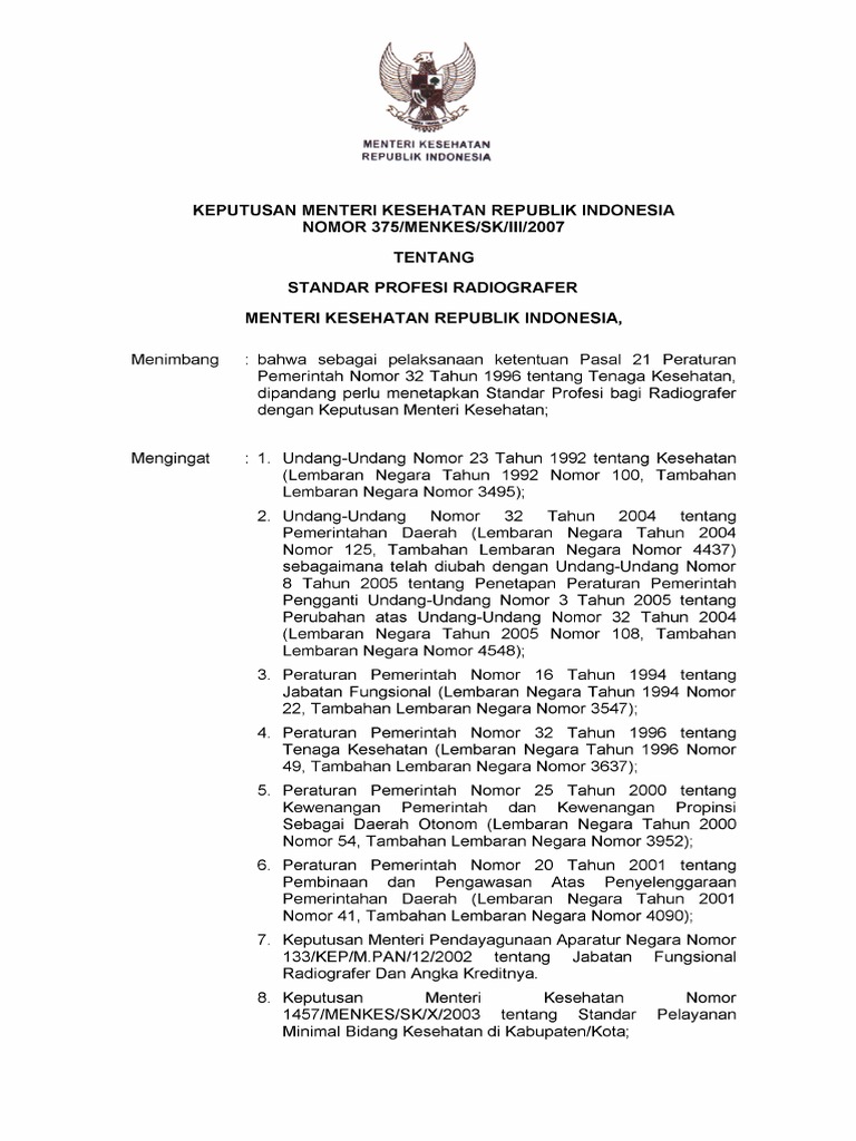 Standar Profesi Radiografer Berdasar Pada KMK 375 | PDF | Kajian Bahasa ...