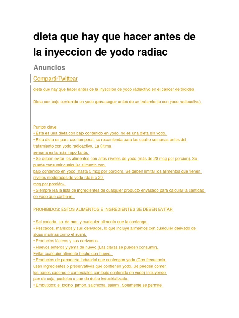 Dieta Que Hay Que Hacer Antes de La Inyeccion de Yodo Radiac | PDF ...