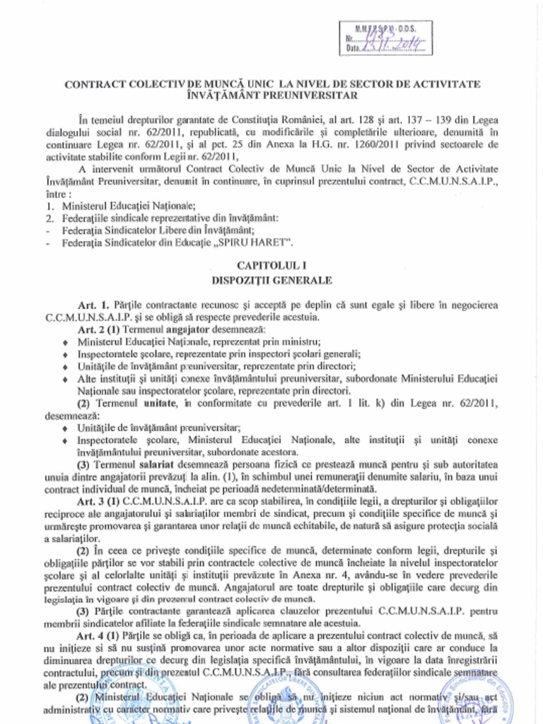 Contractul Colectiv de Munca - Invatamant Preuniversitar 2014-2015 | PDF