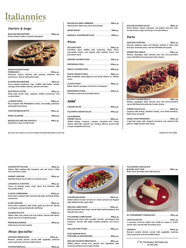 Italian Restaurant Menu | PDF | Pizza | Pasta