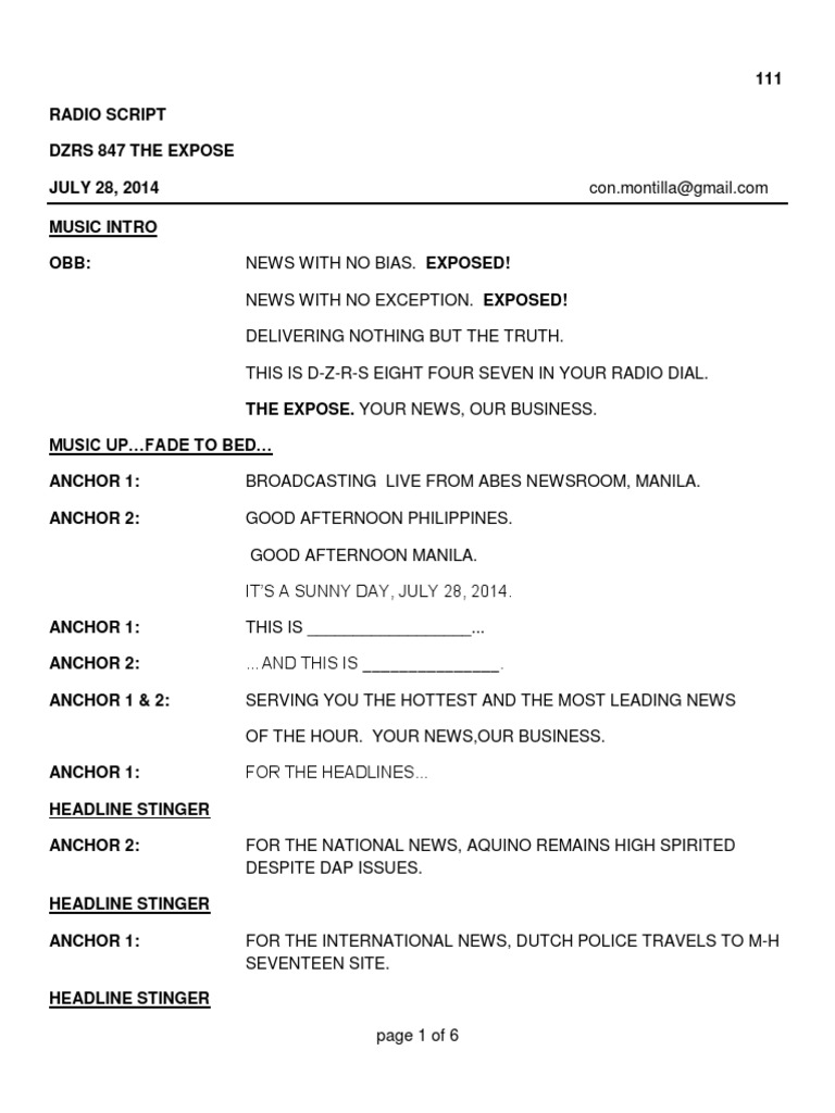 Sample Radio Ad Script