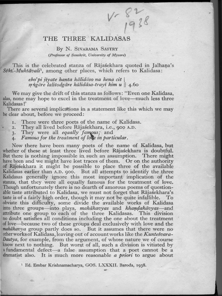 The Three Kalidas A | PDF | Poetry | Religion And Belief