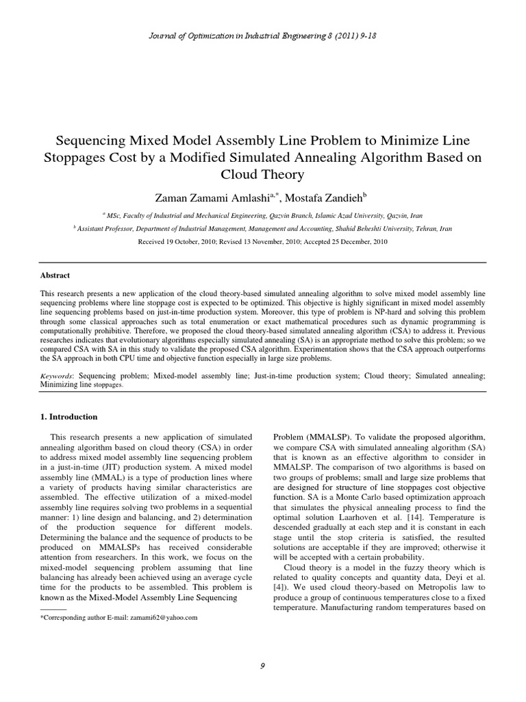 Sequencing Mixed Model Assembly Line Problem To Minimize Line Stoppages Cost by A Modified ...