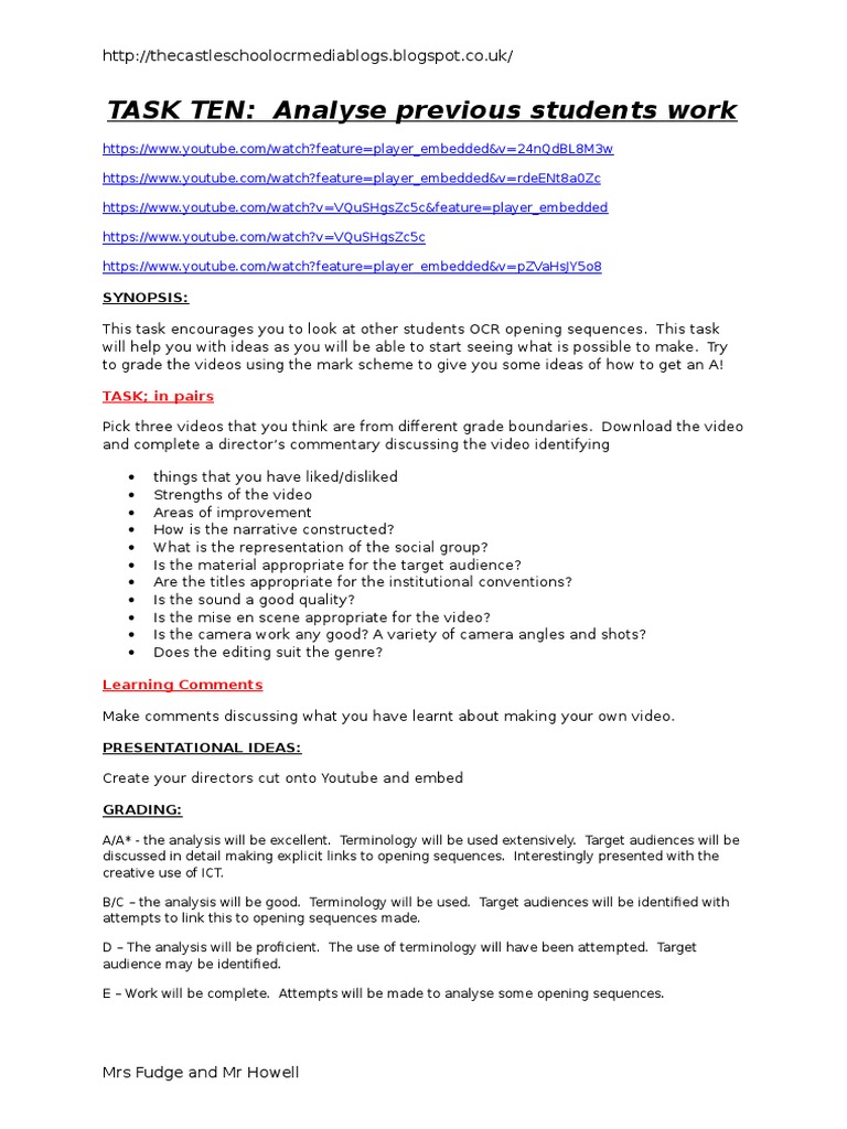 TASK 10 - Analyse A Previous Students Work | PDF