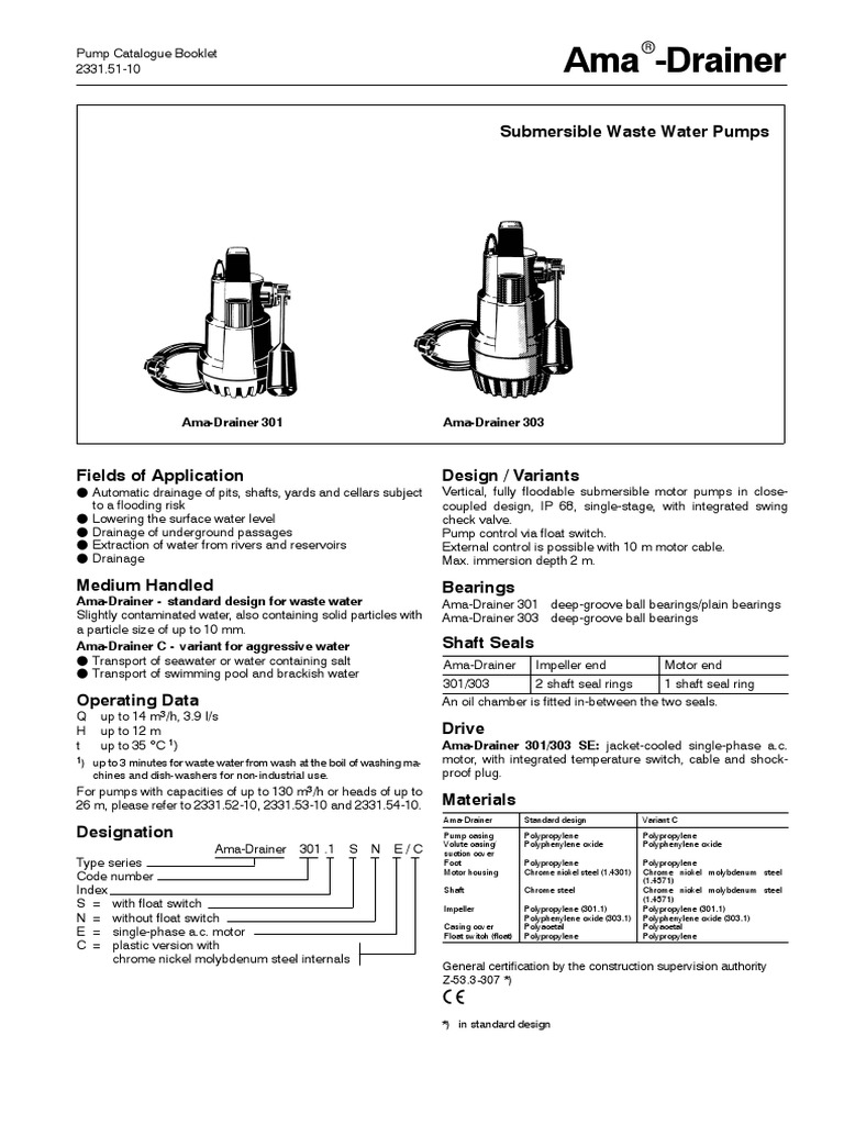 Ama-Drainer Submersible Pump Catalogue | PDF | Switch | Sodium