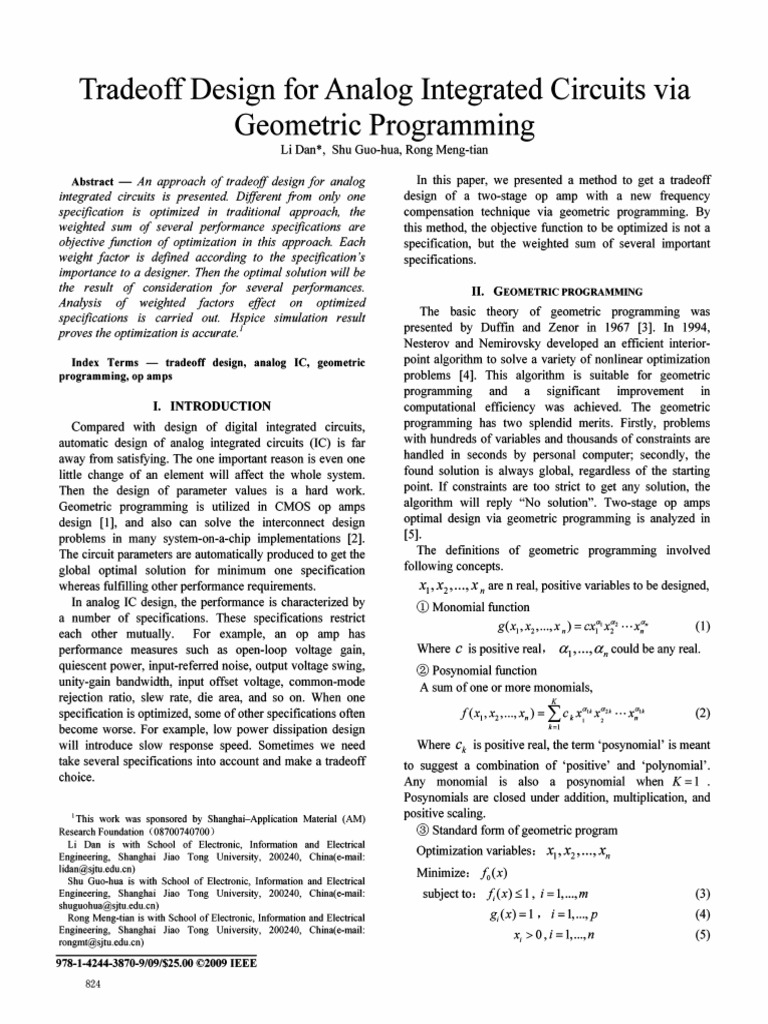 Tradeoff Design For Analog Integrated Circuits Via Geometric Programming | PDF | Operational ...