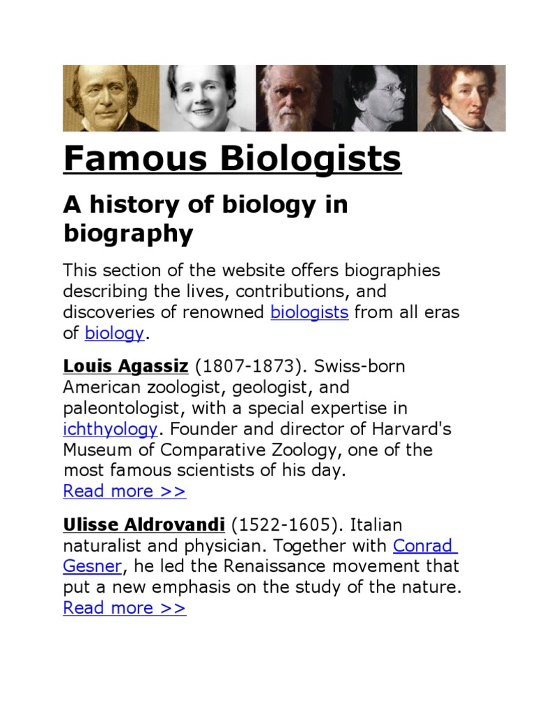 Famous Biologists | PDF | Biology | Natural History