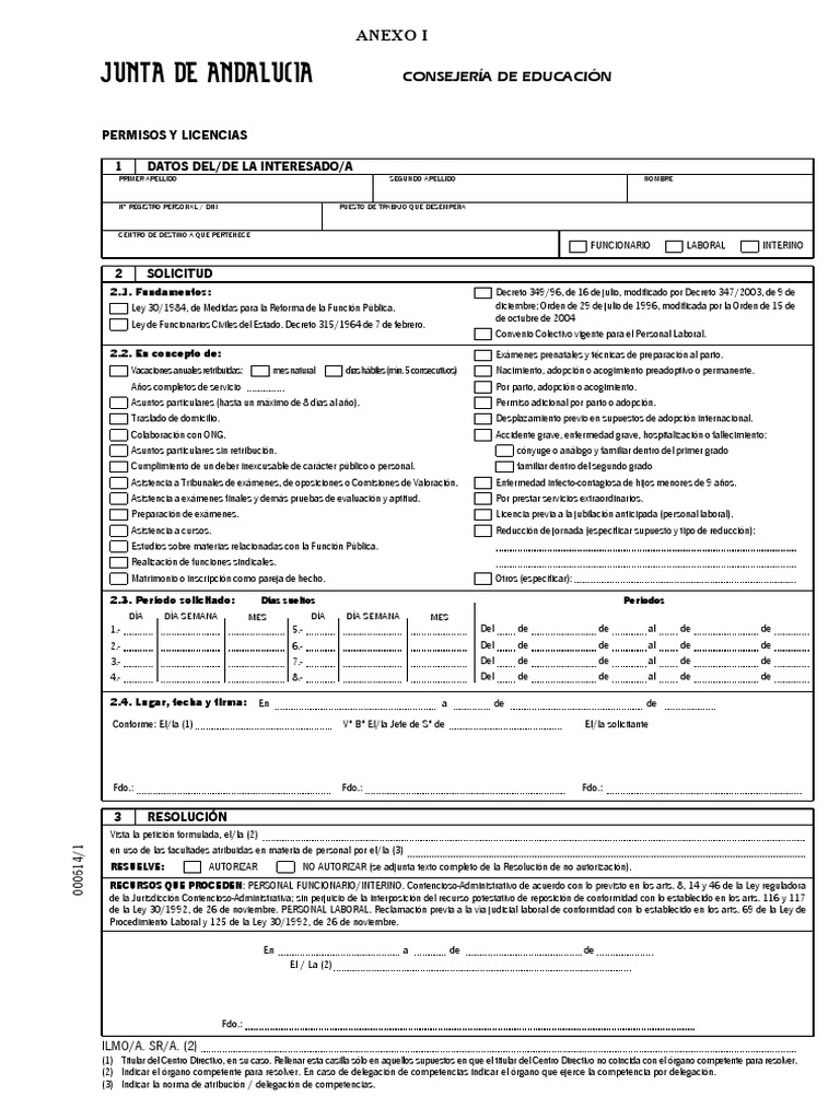 Anexo 1 - Solicitud Permisos y Licencias | PDF | Adopción | Instituciones sociales