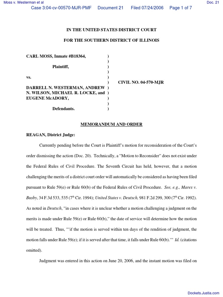 Moss v. Westerman Et Al - Document No. 21 | PDF | Service Of Process ...
