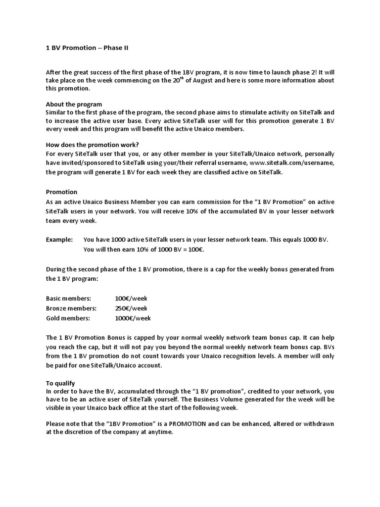 Launch of 1 BV Promotion Phase II | PDF | Social Networking Service ...