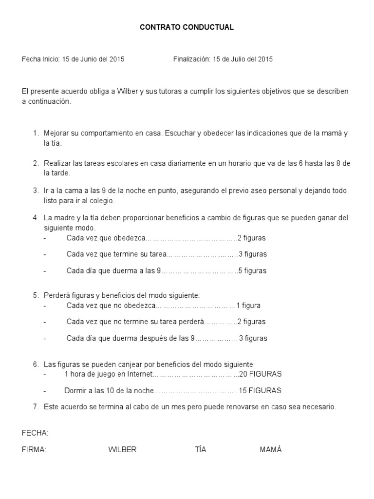 Contrato de Conducta para Wilber | PDF | Crecimiento personal y profesional