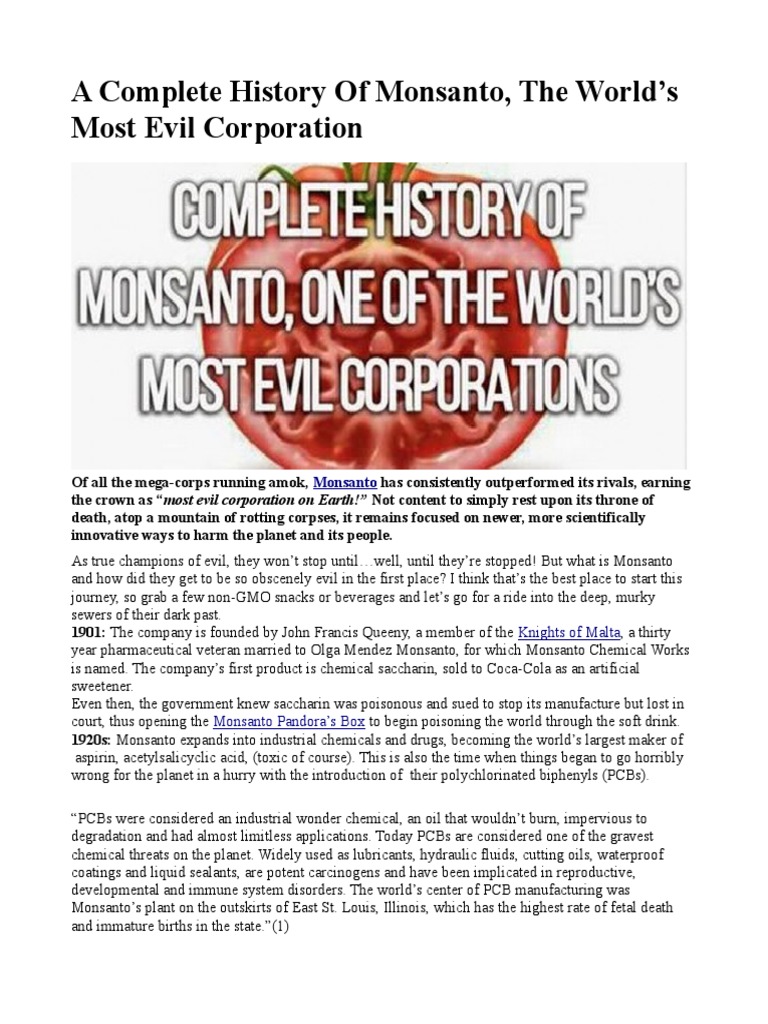 A Complete History of Monsanto The Worlds Most Evil Corporation | PDF