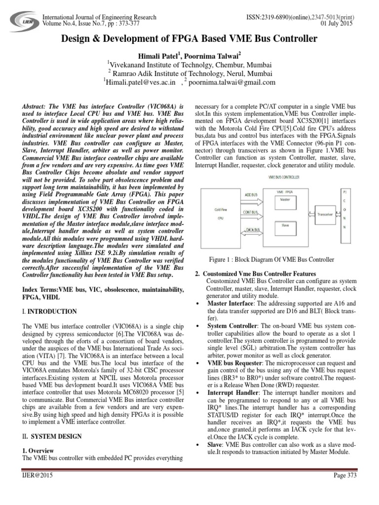 Design & Development of FPGA Based VME Bus Controller | PDF | Field Programmable Gate Array | Vhdl