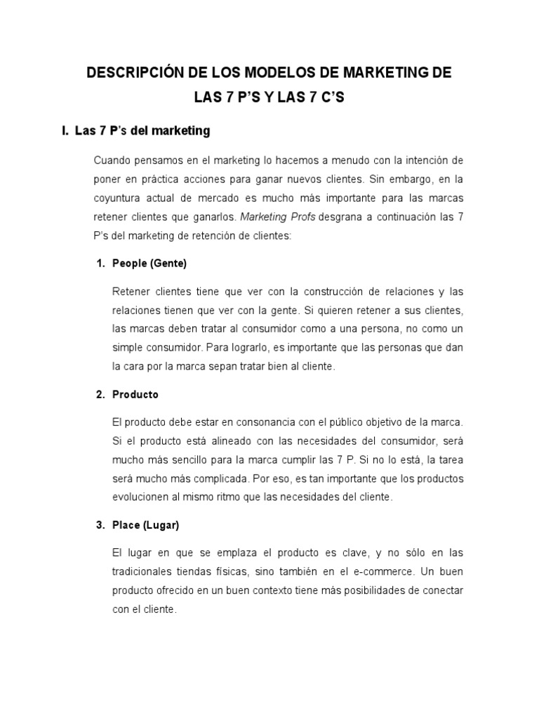 Descripción de Los Modelos de Marketing de Las 7 P'S y Las 7 C'S | PDF ...