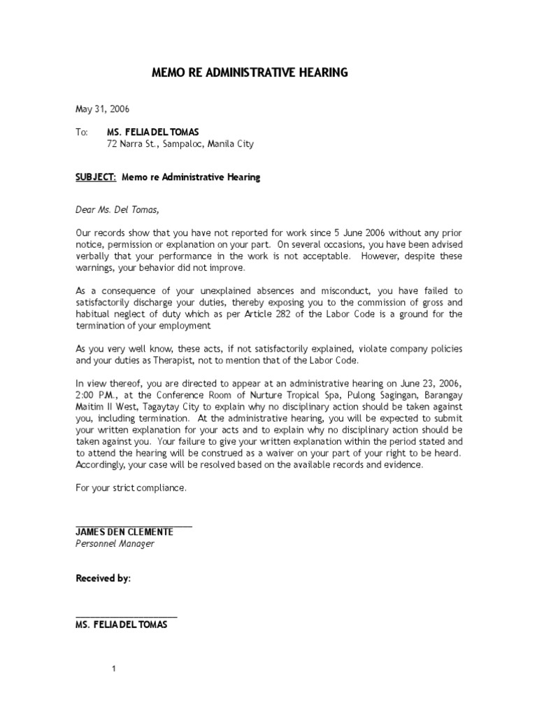 Administrative Hearing Notice for Employee | PDF | Law