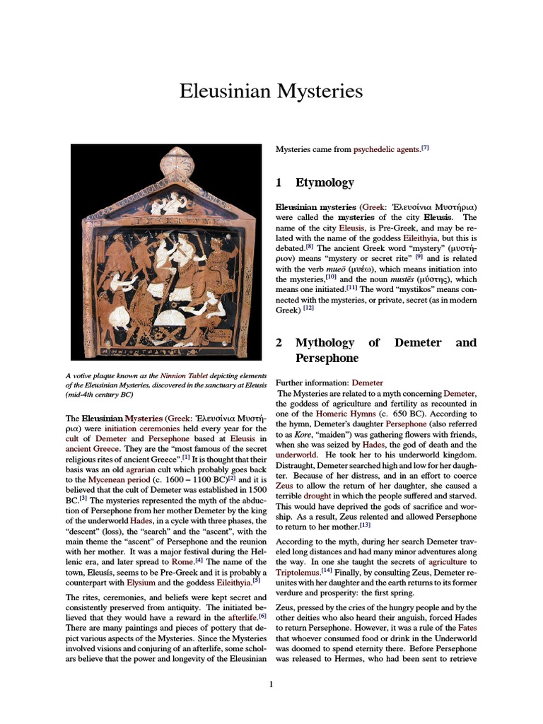 Eleusinian Mysteries Wikipedia Pdf Persephone Ancient Greek