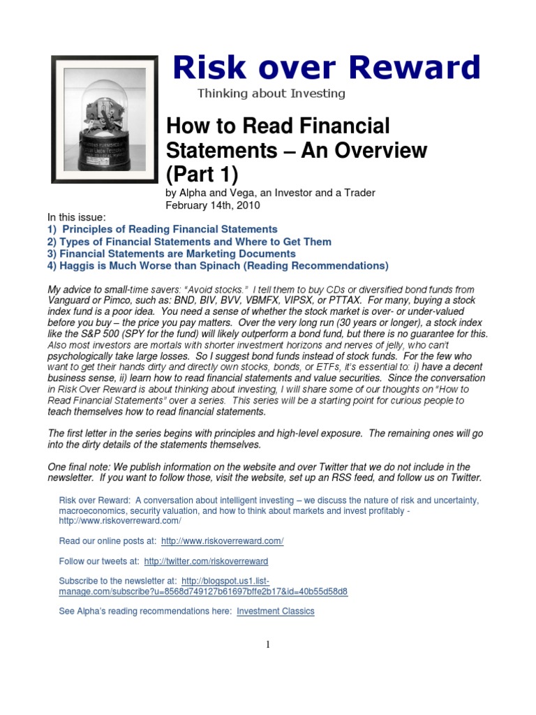 How To Read Financial Statements, Part 1 (Risk Over Reward) | PDF ...