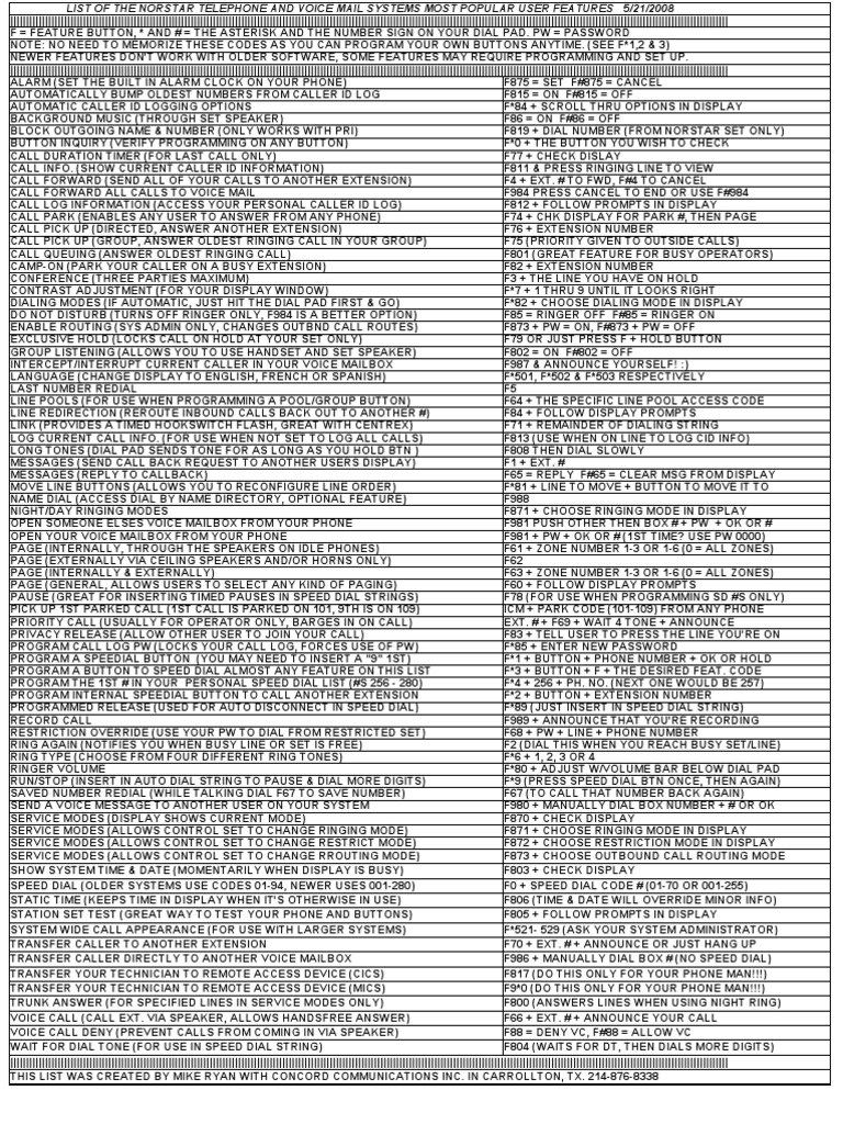 Norstar - Vmail - Cheat - Sheet 80521A | PDF | Voicemail | Telephone