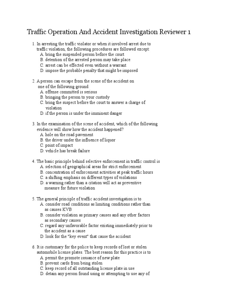 Traffic Operation and Accident Investigation Reviewer 1 | PDF | Traffic ...